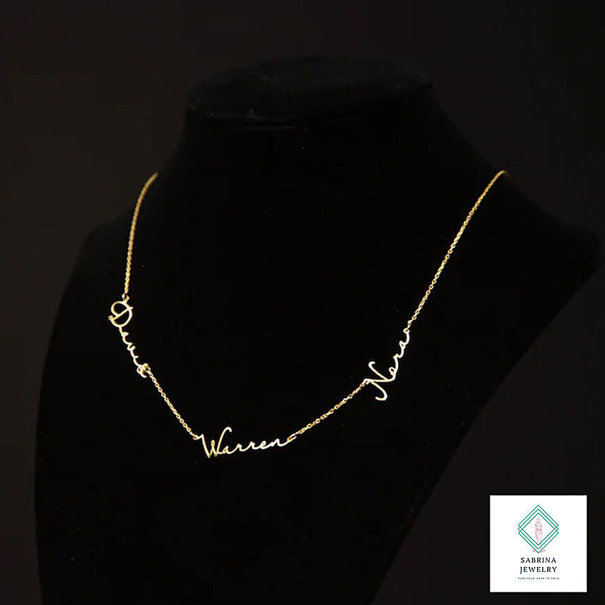 Online Three Name Silver Necklace Gold Color Gift Delivery in Qatar - FNP