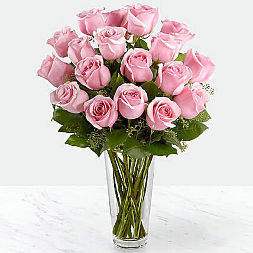 Online Vase Of Delicate Pink Roses Gift Delivery in Qatar - Fnp.ae