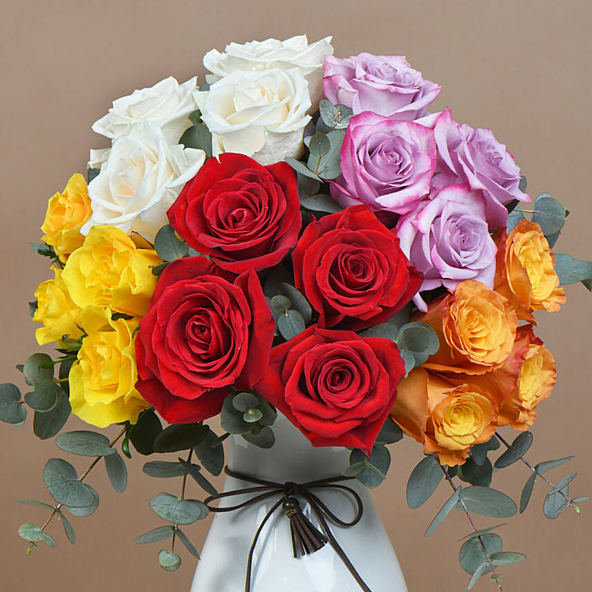 Online Mix Color Roses Arrangement Gift Delivery in Qatar - FNP