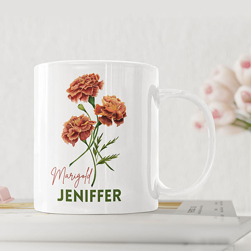 Online Personalised October Birthday Mug Orange Marigold Gift Delivery ...