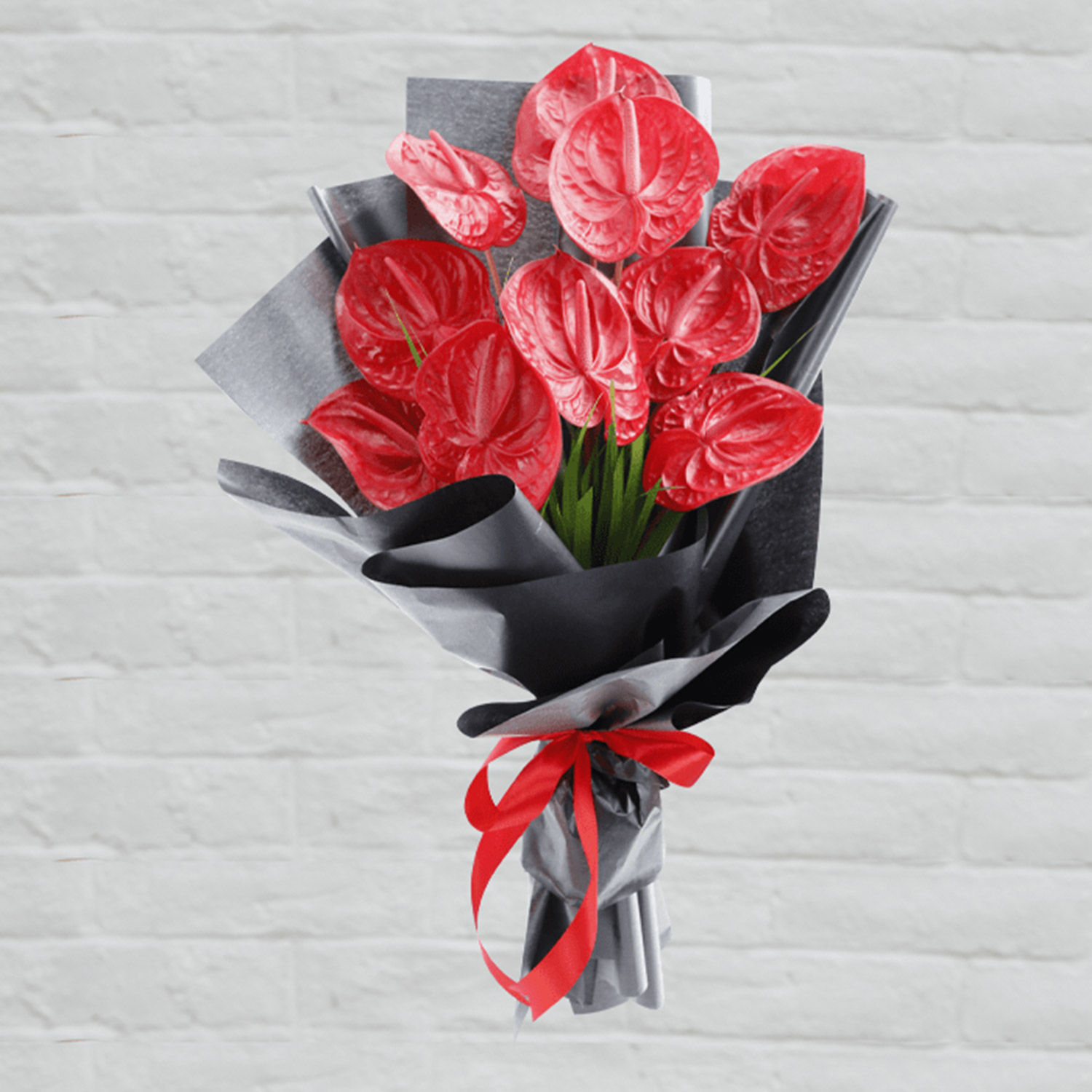 Online 10 Stems Red Anthurium Bouquet Gift Delivery in Qatar - FNP