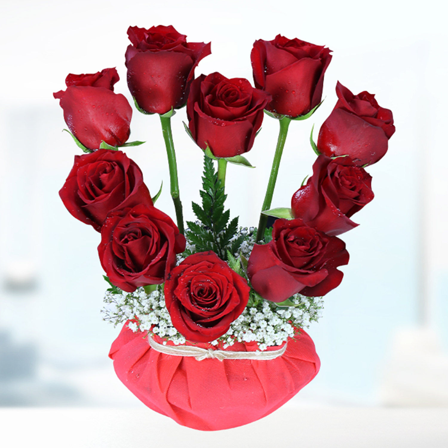 Online 20 Stems Red Roses Vase Gift Delivery in Qatar - Fnp.ae
