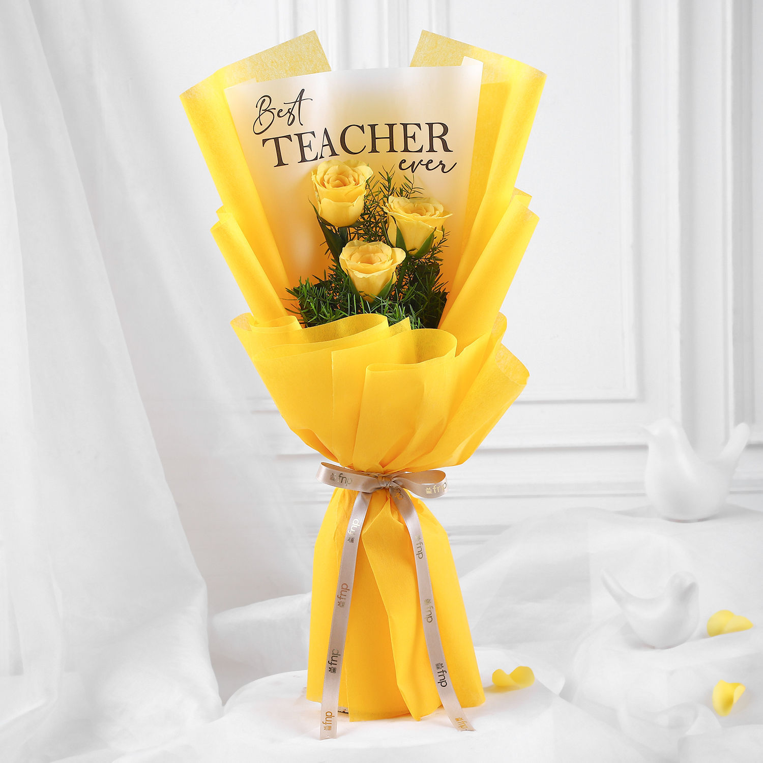 Online Best Teacher Ever Yellow Rose Trio Bouquet Gift Delivery in ...
