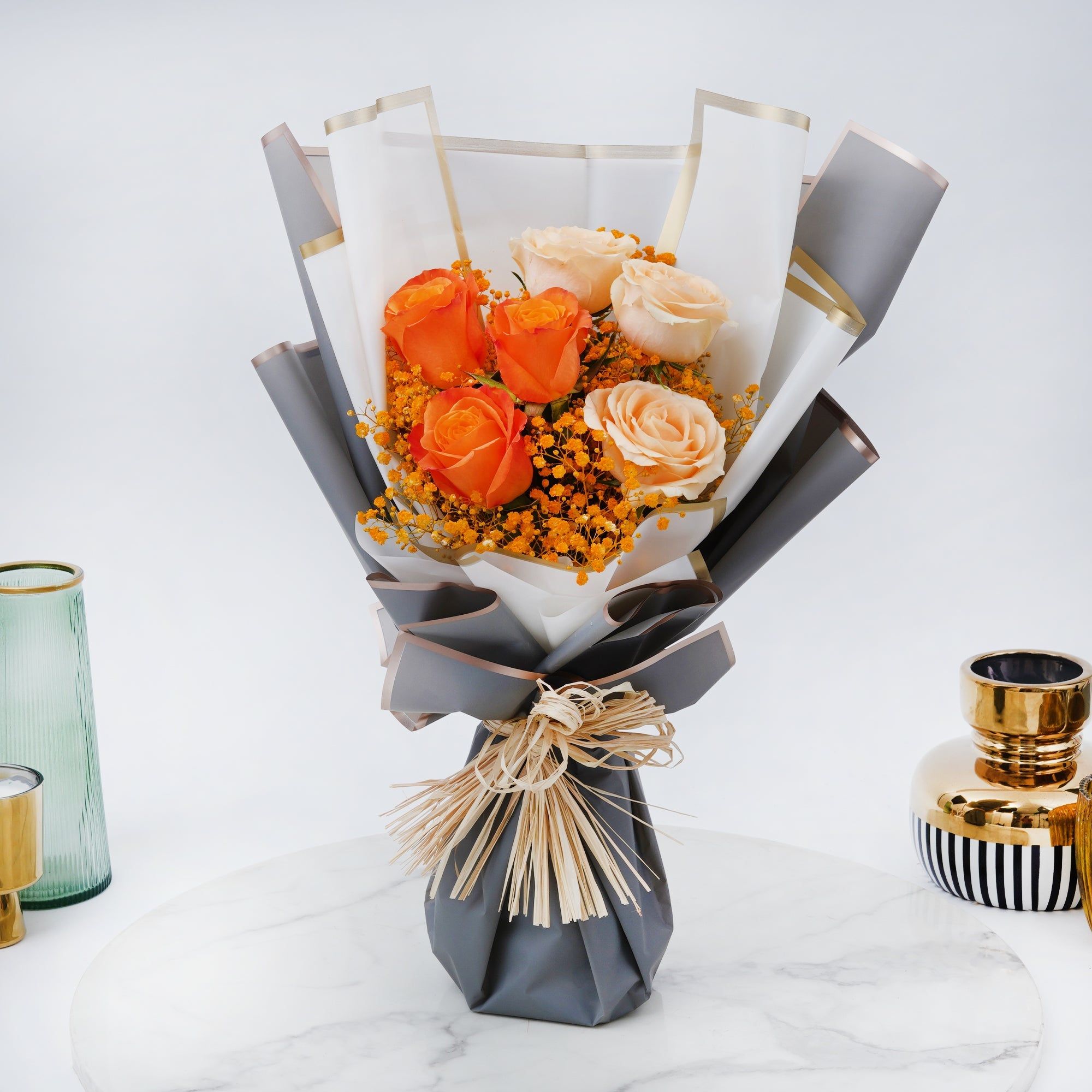 Online 6 Orange Roses Bouquet In Nice Wrapper Gift Delivery in Saudi ...