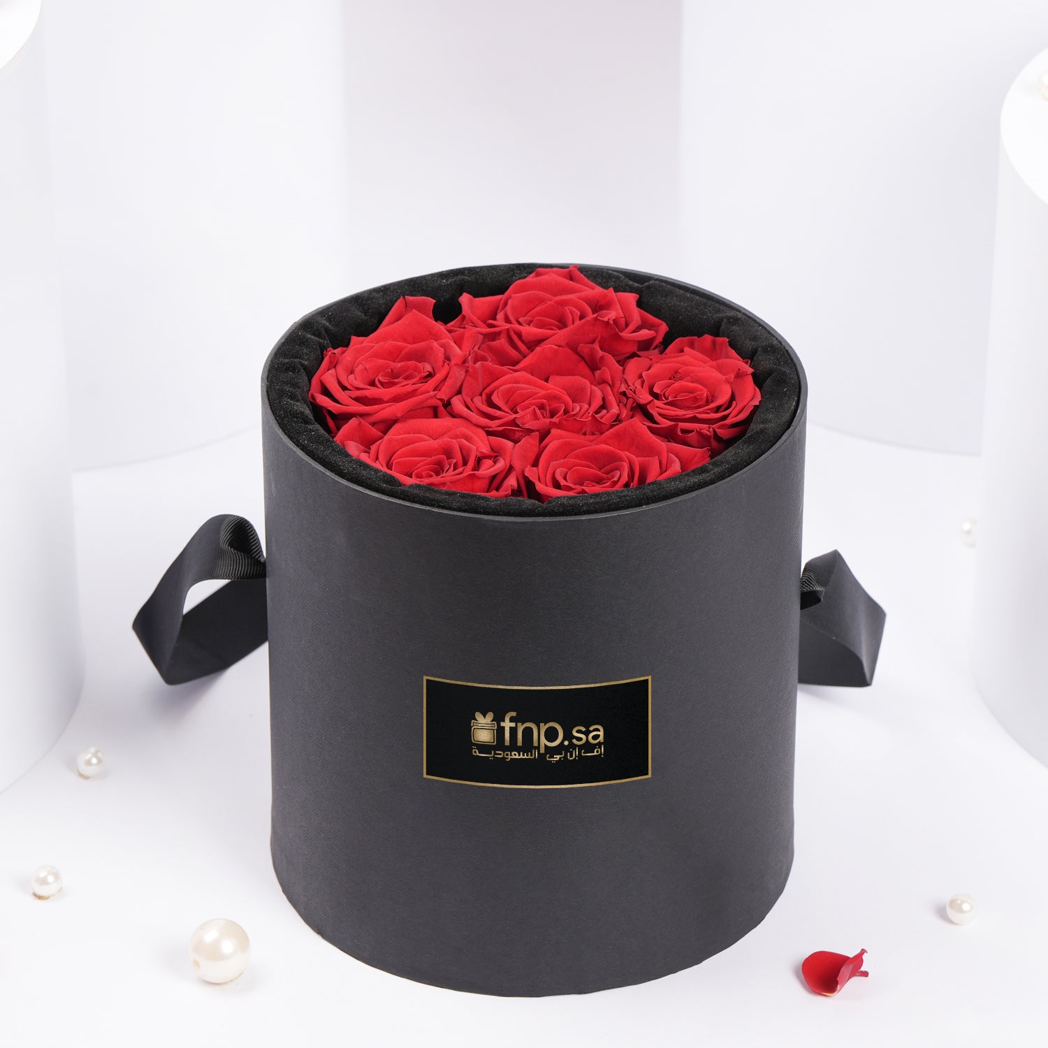 Online Preserved Red Rose Round Box Gift Delivery in Saudi-arabia - FNP
