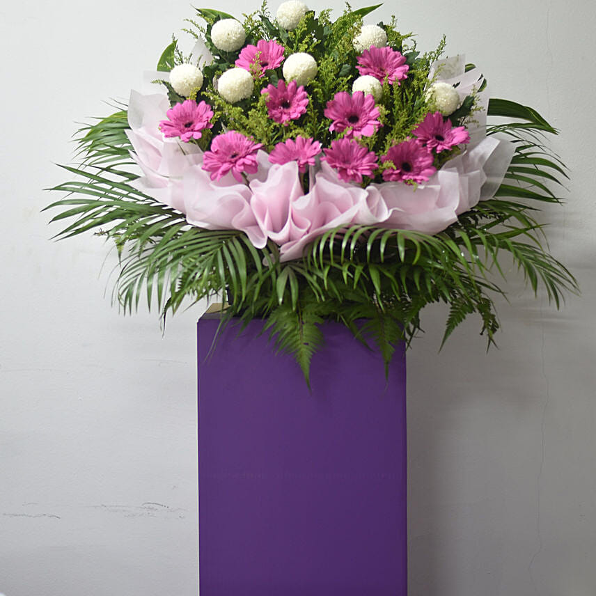 Online Gerberas N White Ball Mums Flower Stand Gift Delivery in ...