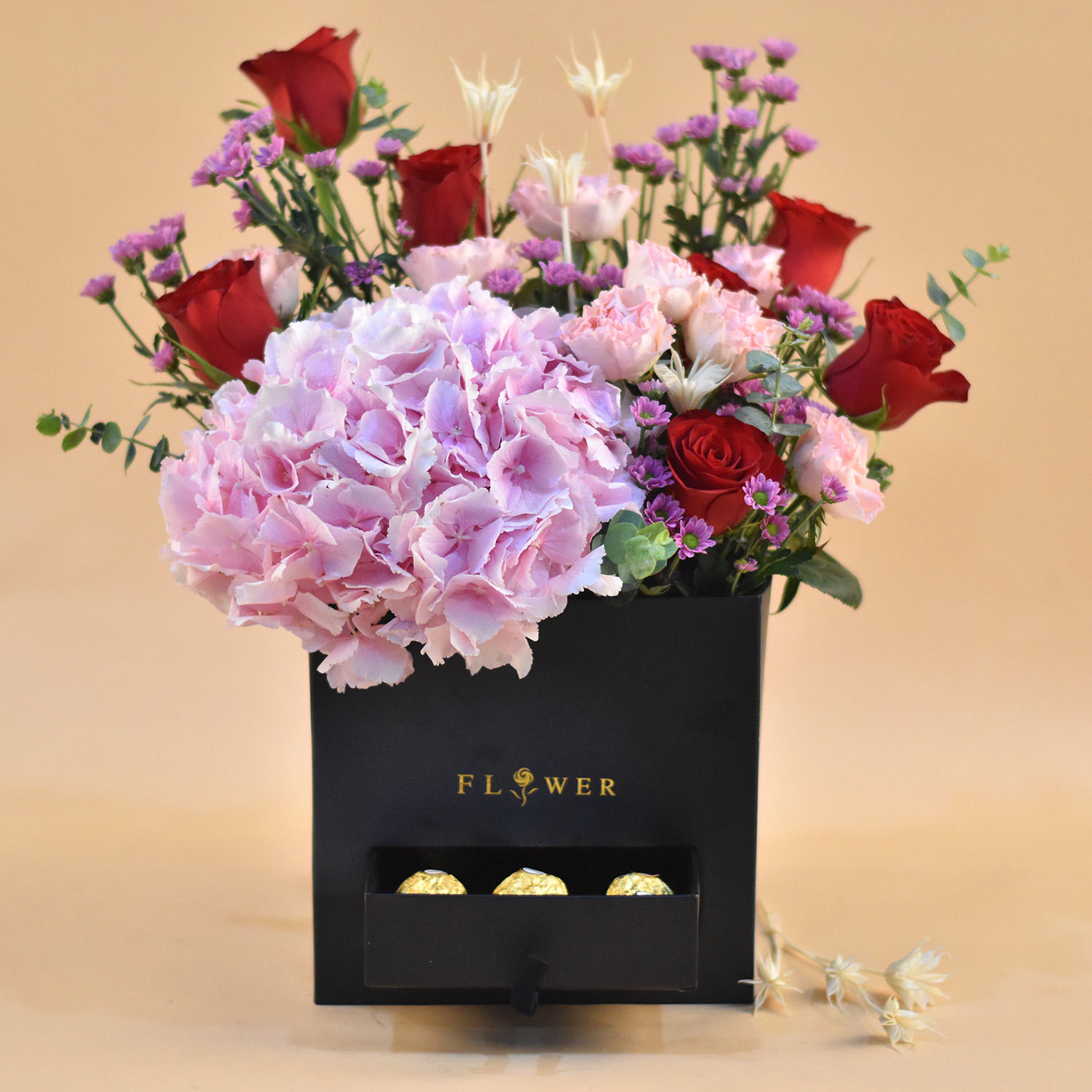 Online Mixed Flowers & Ferrero Rocher Black Box Gift Delivery in ...