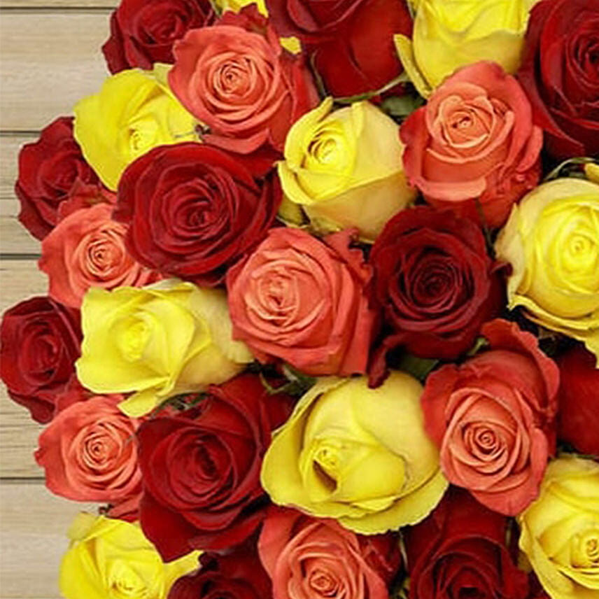 Online 50 Red Orange & Yellow Roses Gift Delivery in Usa - FNP