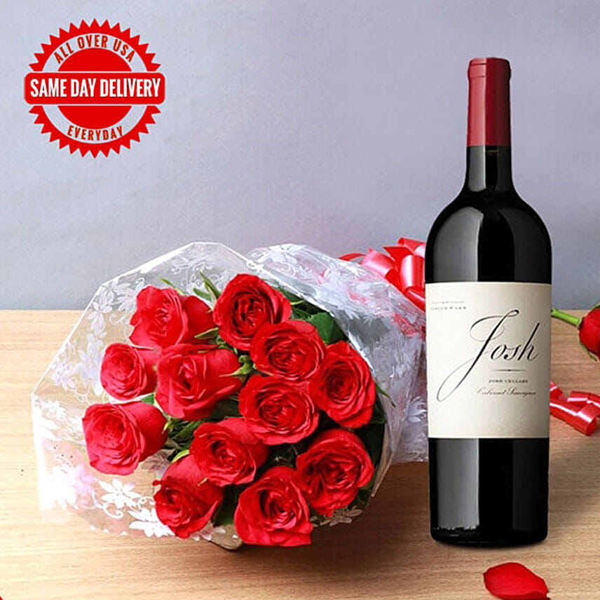 Online Red Wine & Roses Gift Delivery in Usa - FNP