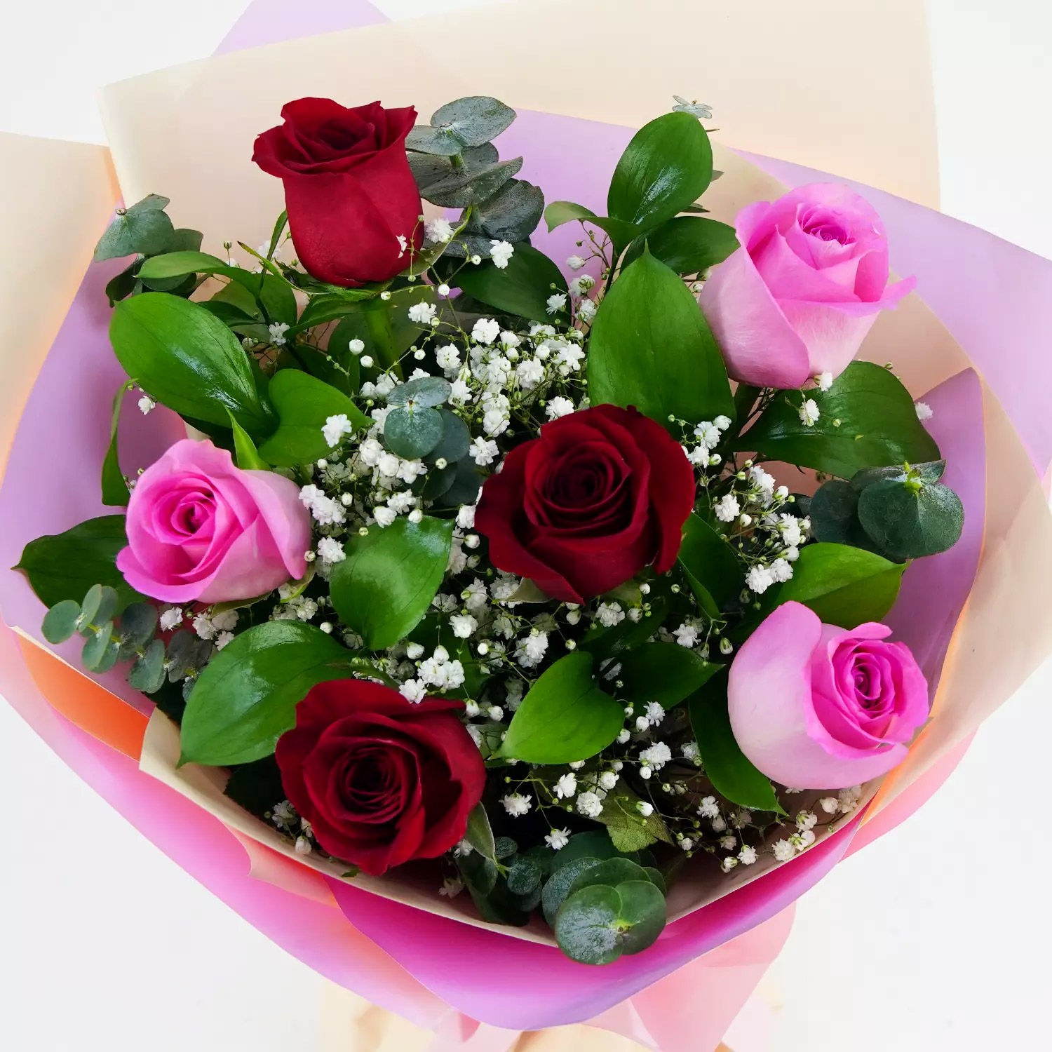 Order Pink and Red Roses Bouquet Standard Online | Same-Day Delivery ...