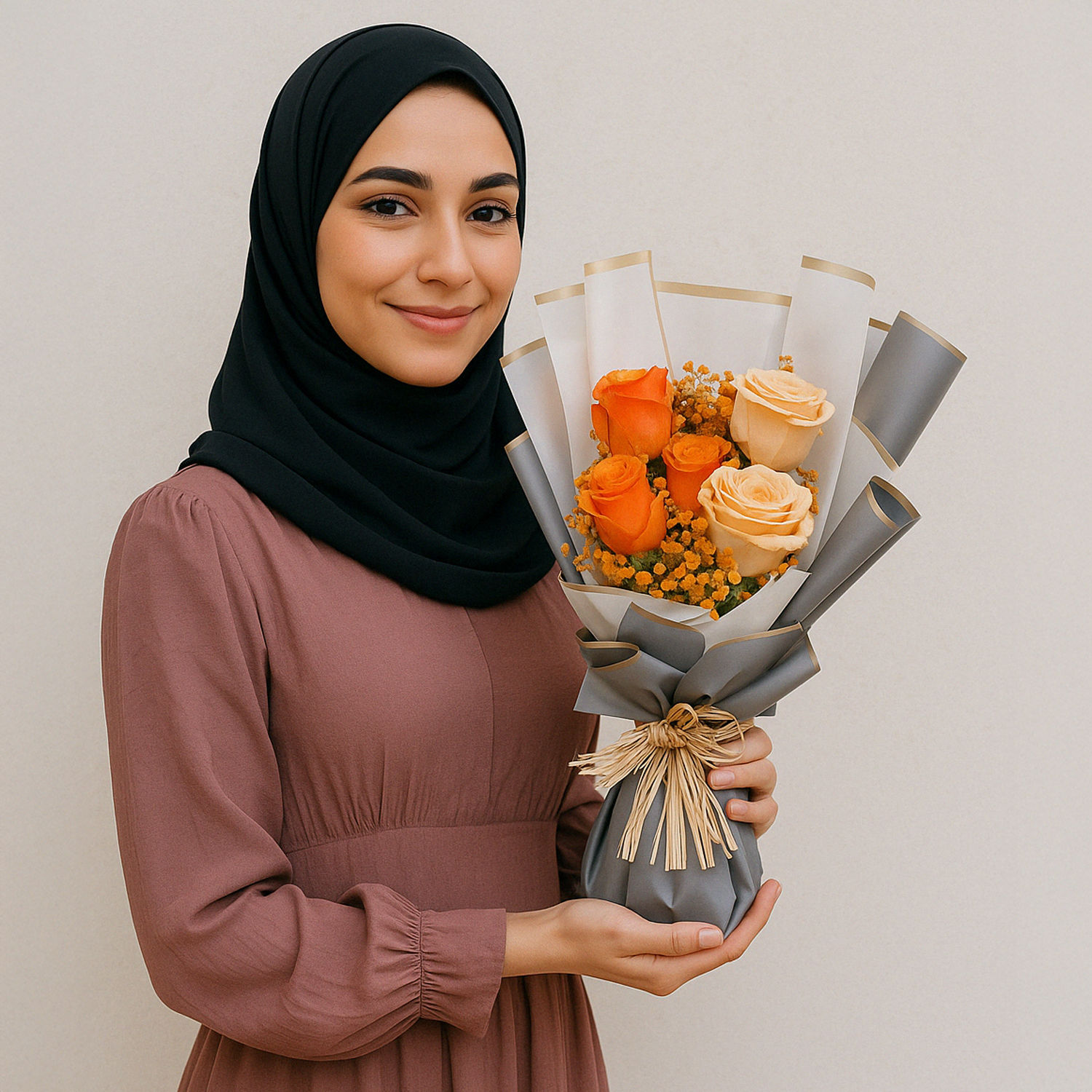Online Orange and Peach Roses Bouquet Gift Delivery in UAE - FNP