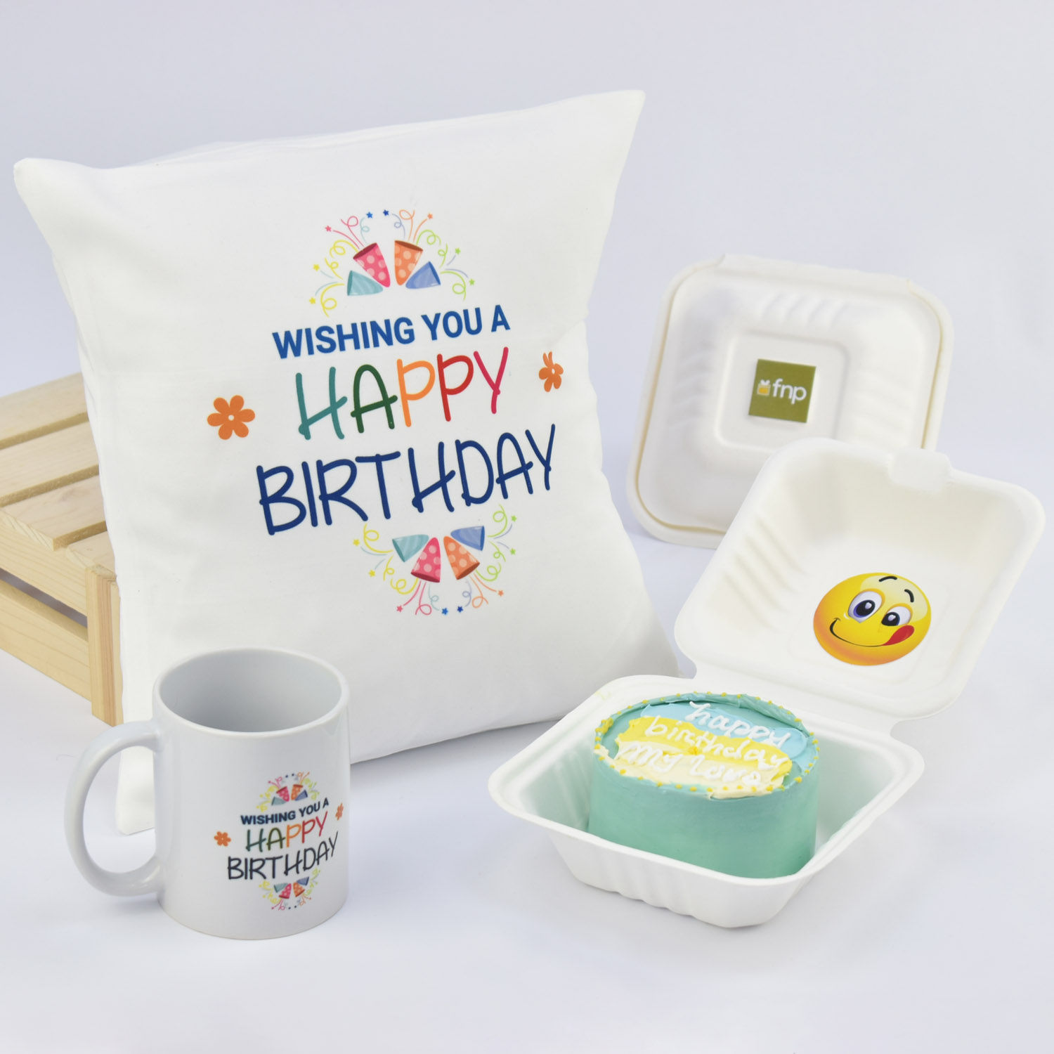 Online Happy Birthday Lunch Box Chocolate Cake With Mug N Cushion Gift ...
