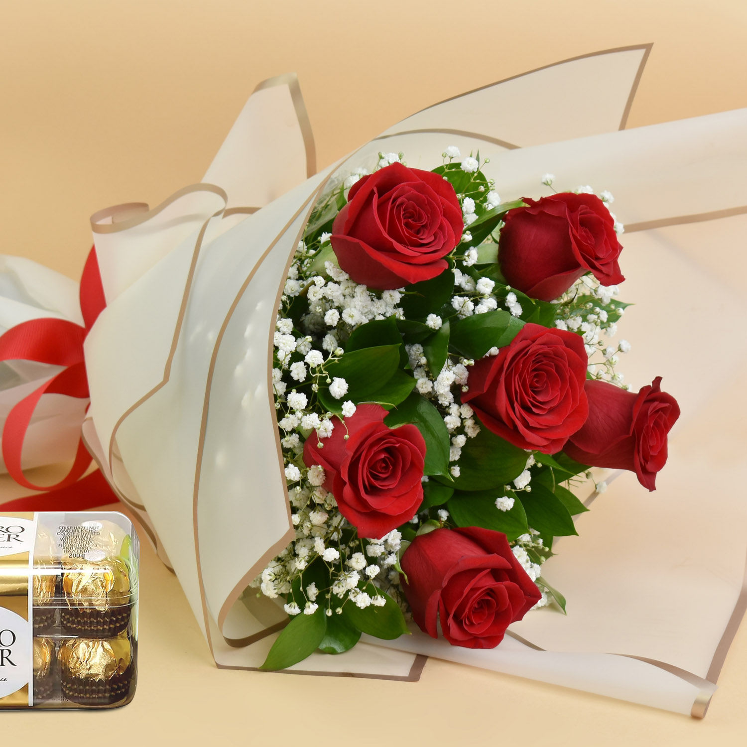 Order Valentines 6 Roses Bouquet And Chocolates Online | Same-Day ...