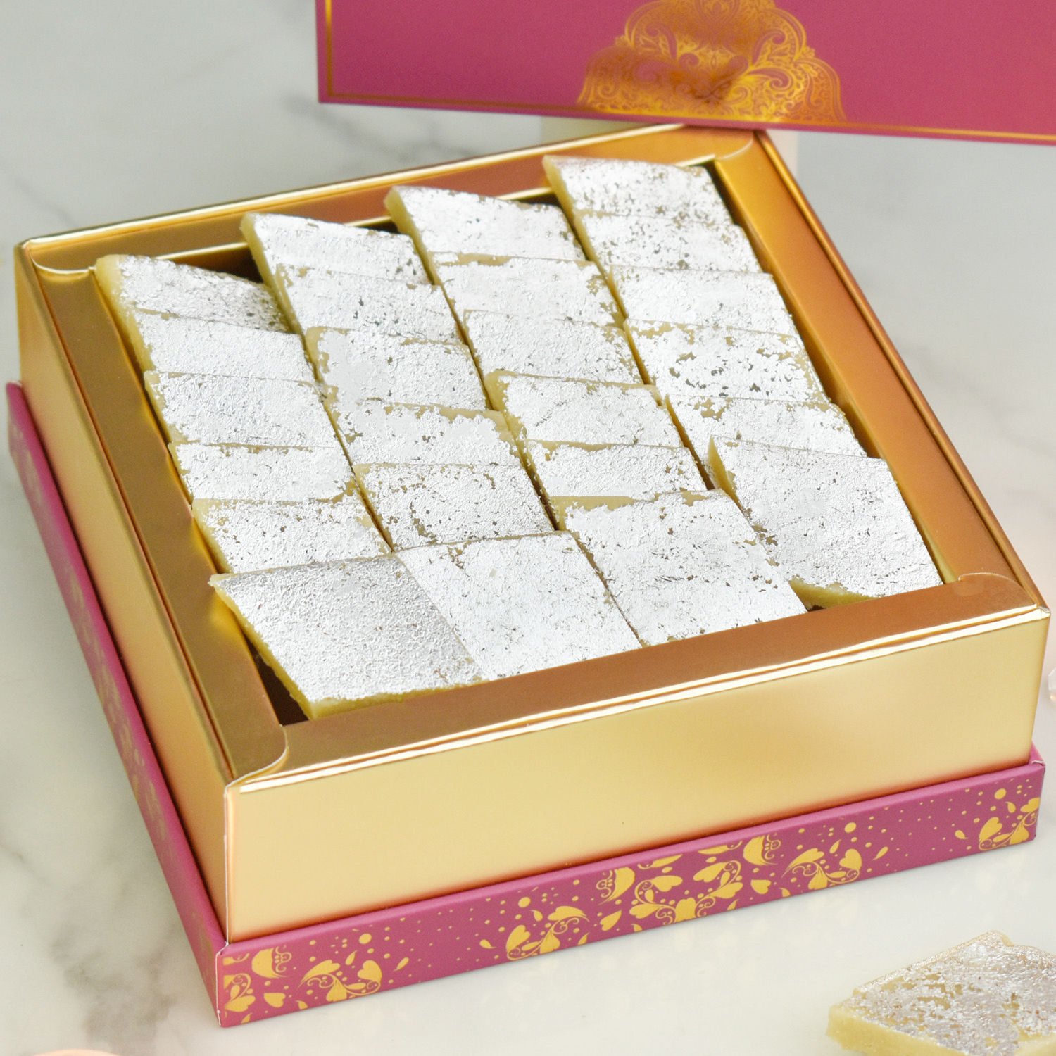 Order Kaju Katli Gold and Pink Box 400 Grams Online | Same-Day Delivery ...