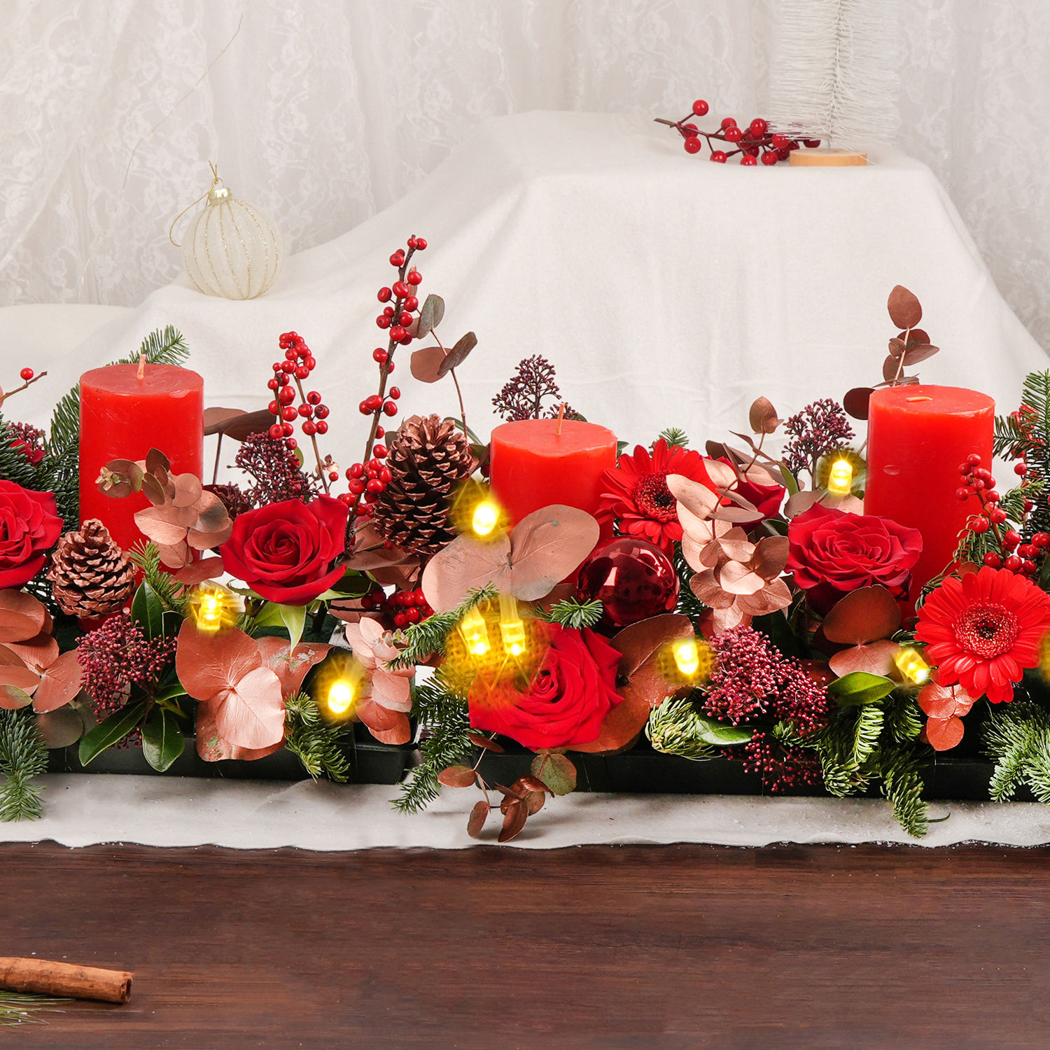 Order Long Table Flower Arrangement with LED Candles Online | Same-Day ...