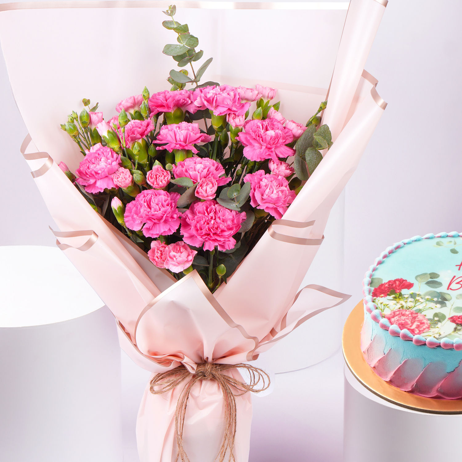 Order Birthday Wish Cake With Carnation Bouquet Online | Same-Day ...
