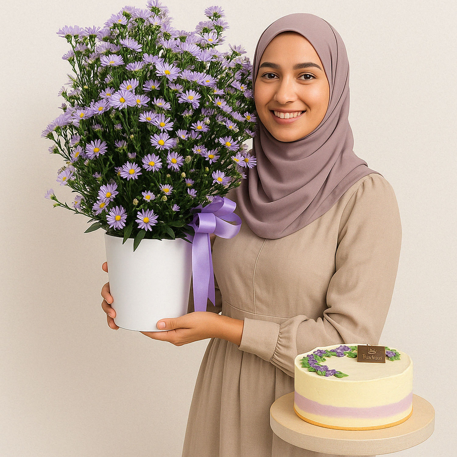 Order Aster Flower and Cake Combo Online | Same-Day Delivery UAE - Fnp.ae