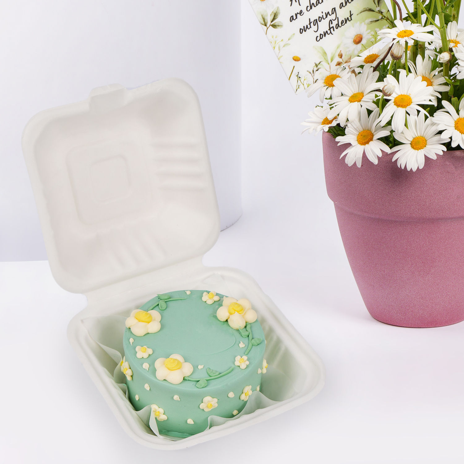 Online Daisy Theme Bento Cake With Flowers Gift Delivery in UAE - FNP