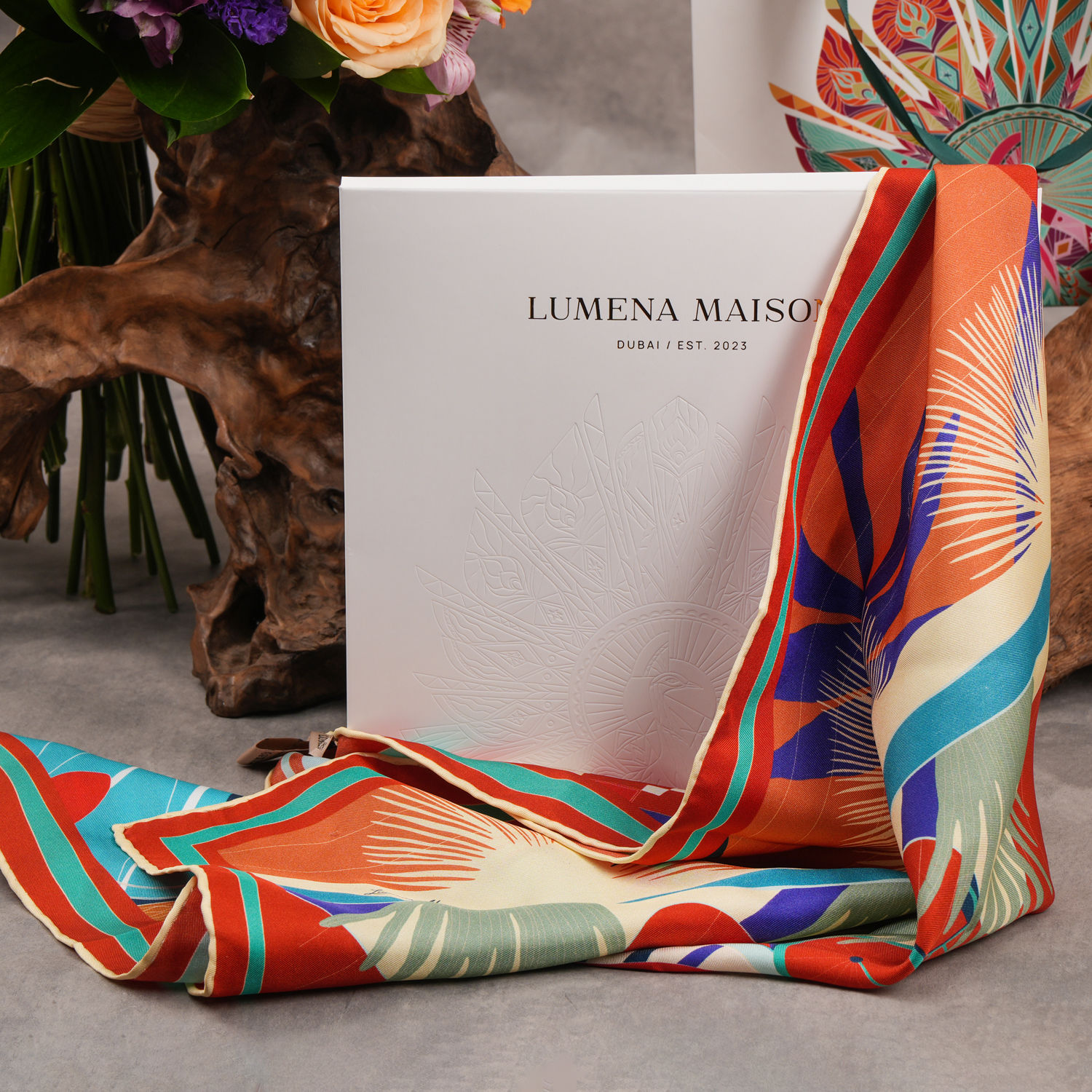 Order Dubai Kite Beach100% Silk Scarf By Lumena Maison With Flower ...