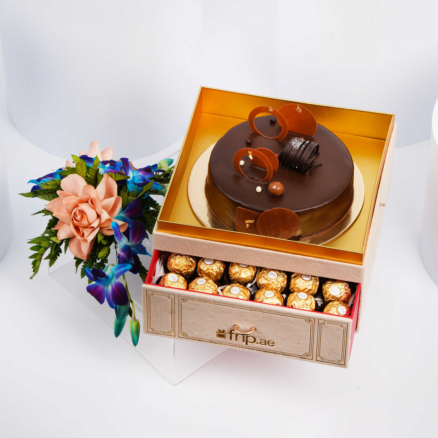 Order Premium Box Of Fudge Cake Flowers And Chocolates Online | Same ...
