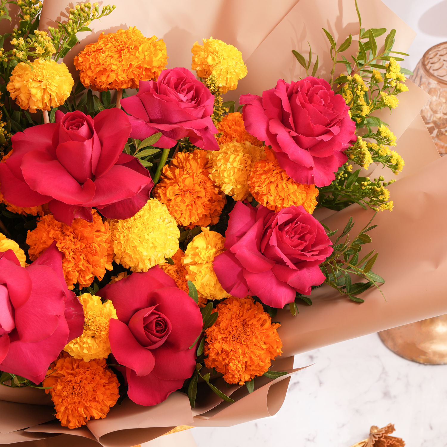 Order Marigold And Roses Bouquet Online | Same-Day Delivery UAE - Fnp.ae