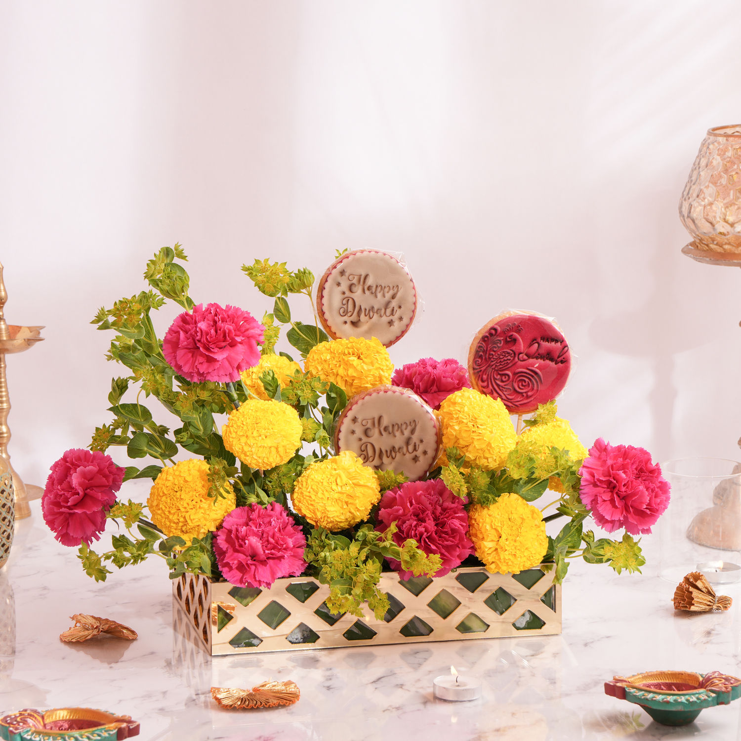 Order Diwali Wishes Marigold And Cookies Online | Same-Day Delivery UAE ...