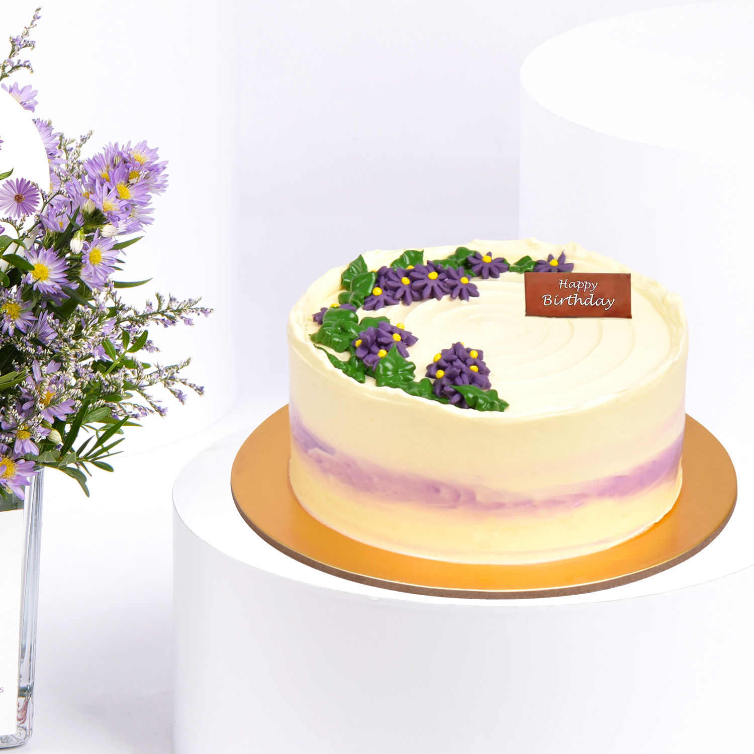 Order Aster Birthday Flowers Vase with Cake Online | Same-Day Delivery ...