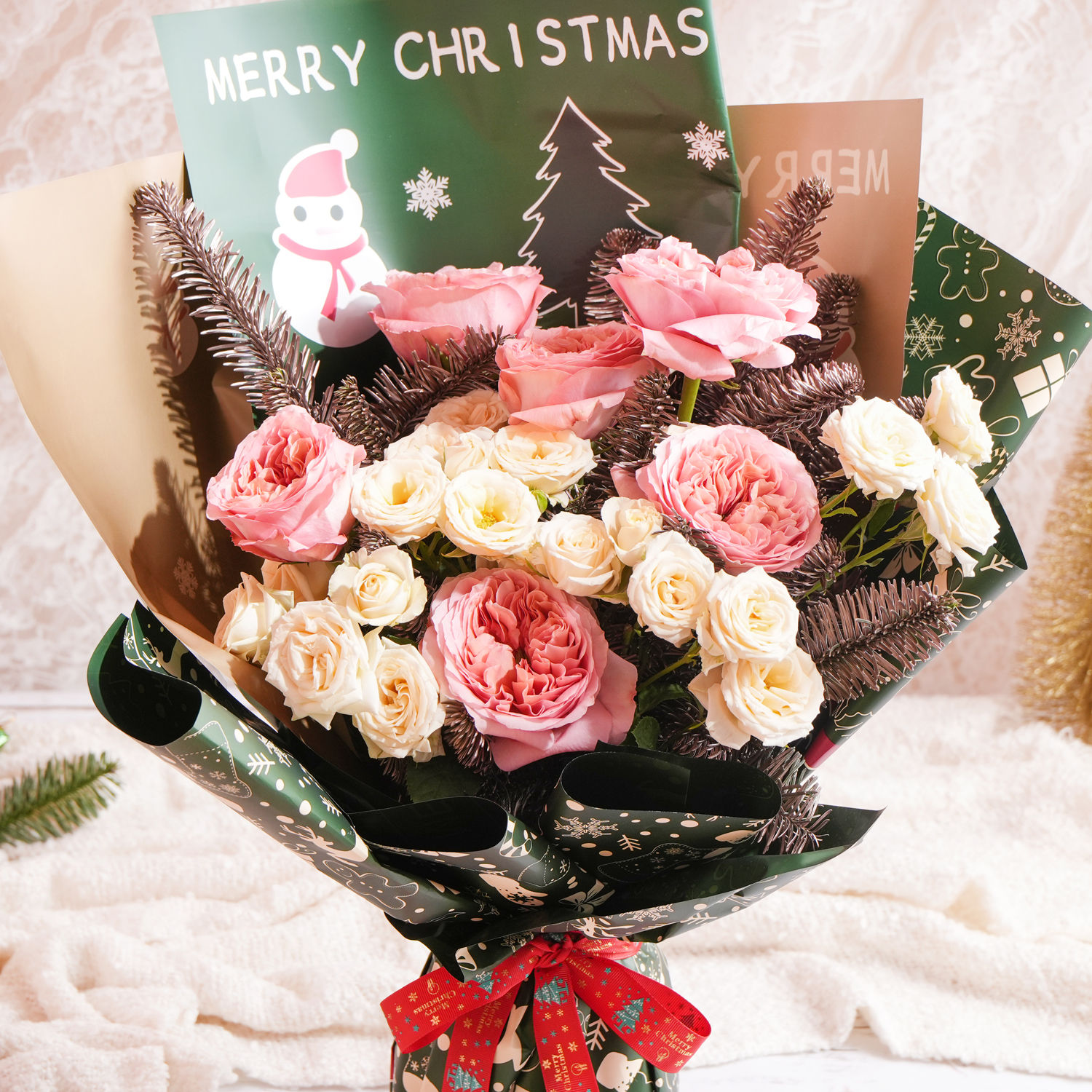 Order Merry Christmas Garden Roses Bouquet Online | Same-Day Delivery ...