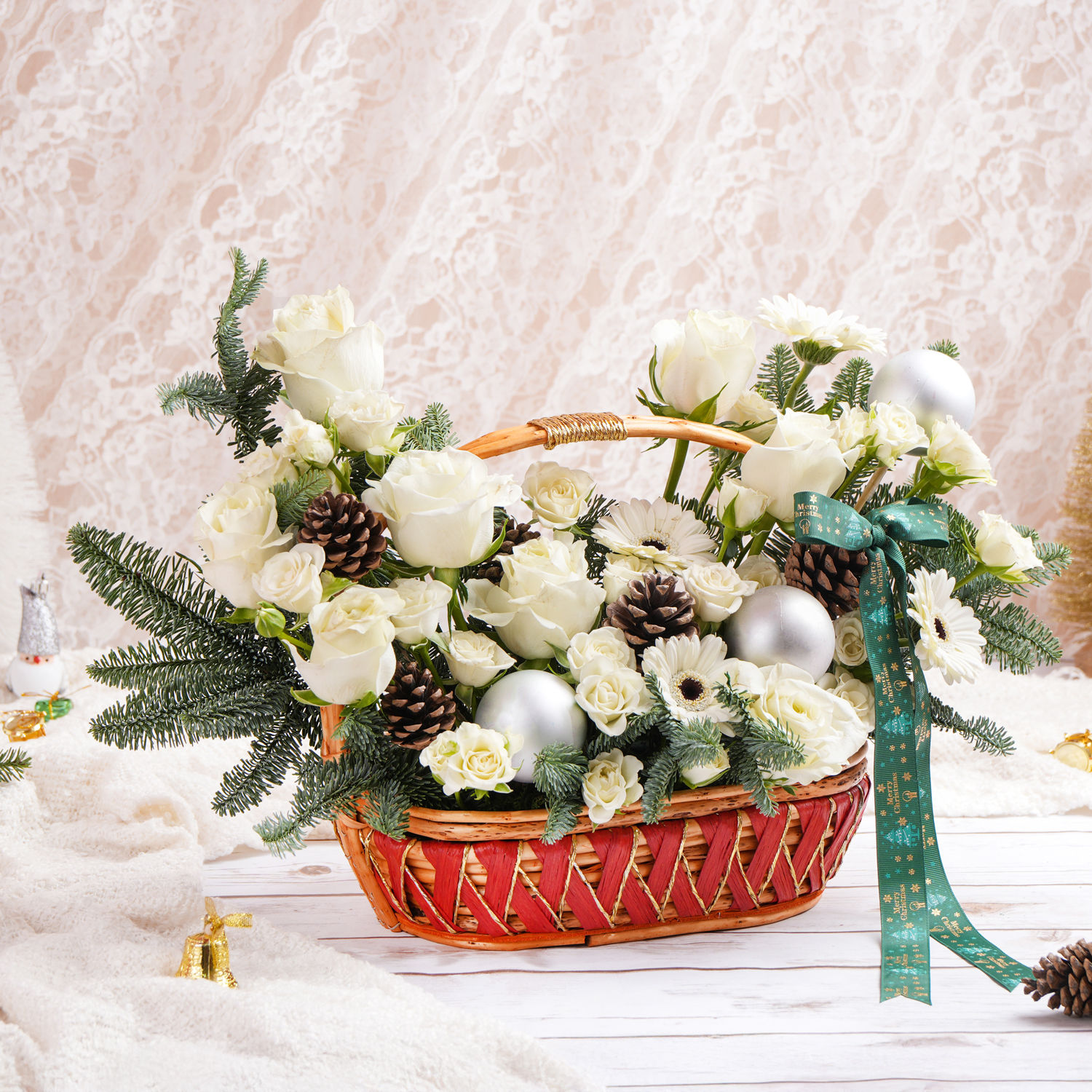 Order White Winter Flowers Basket Online | Same-Day Delivery UAE - Fnp.ae