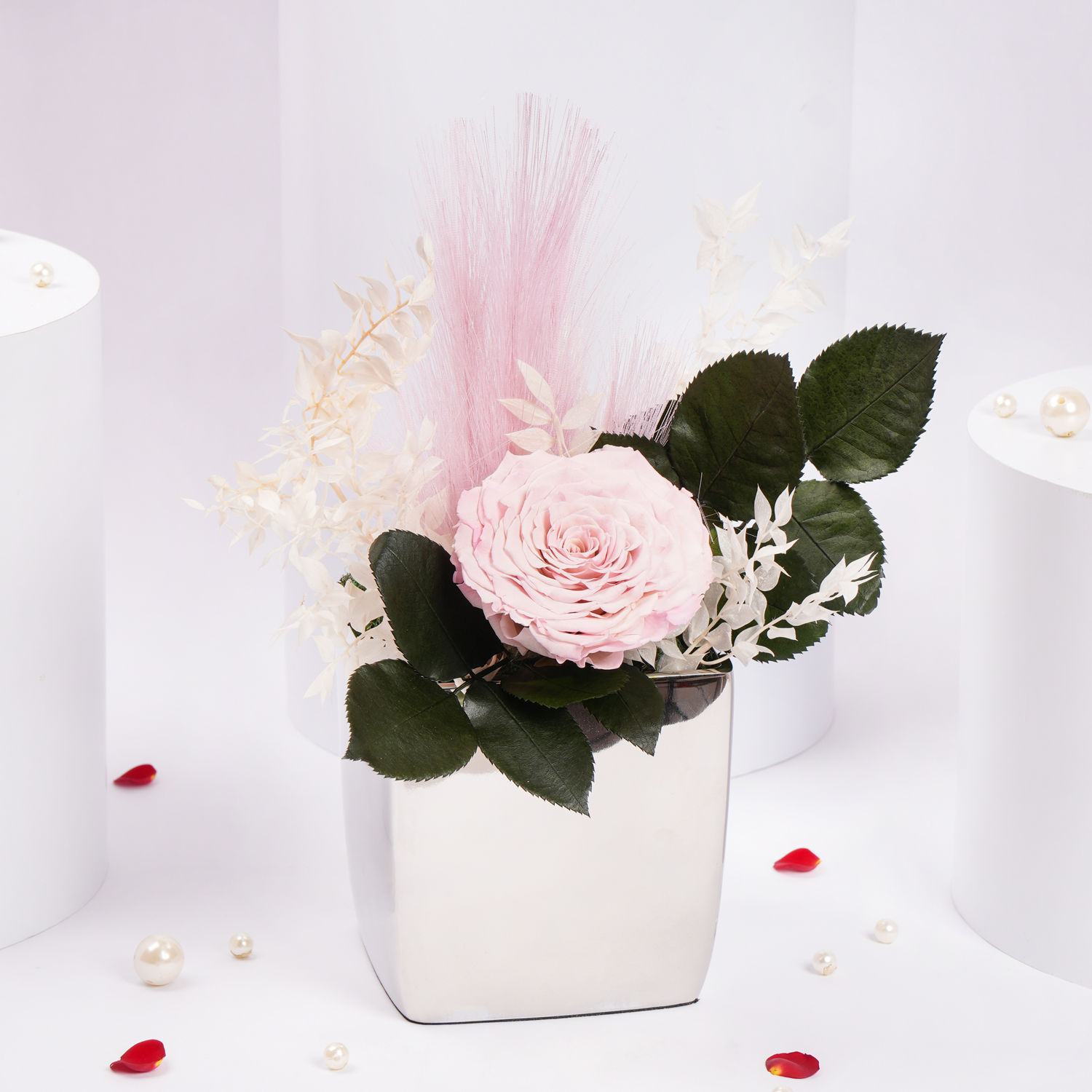 Online Large Pink Forever Rose in Premium Metal Vase Gift Delivery in ...