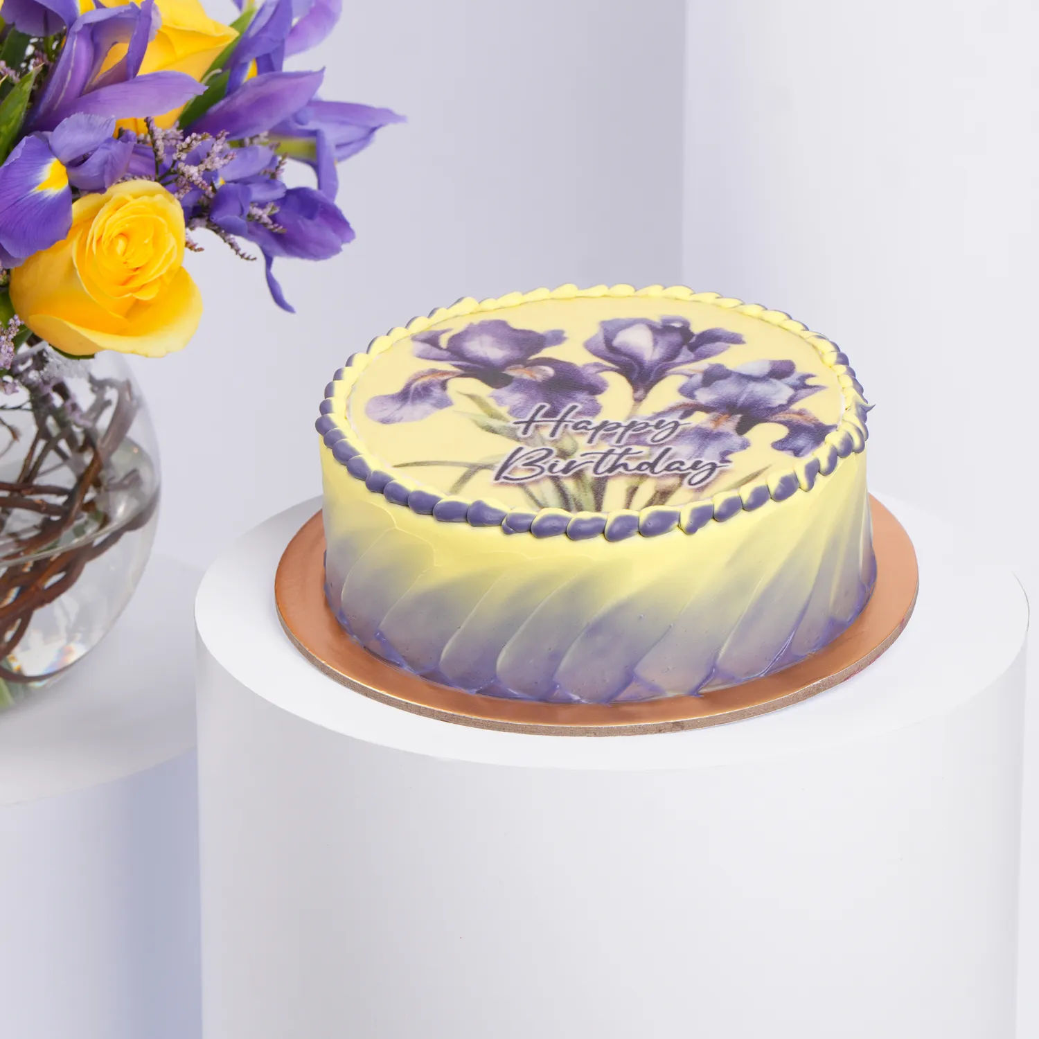 Order Iris Flower and Birthday Chocolate Cake Online | Same-Day ...