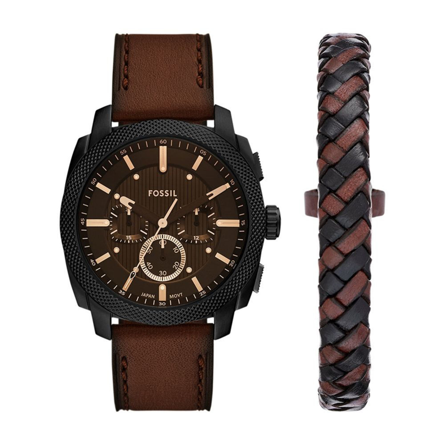 Order Fossil Brown Leather Watch And Bracelet Set Online | Same-Day Delivery UAE - Fnp.ae