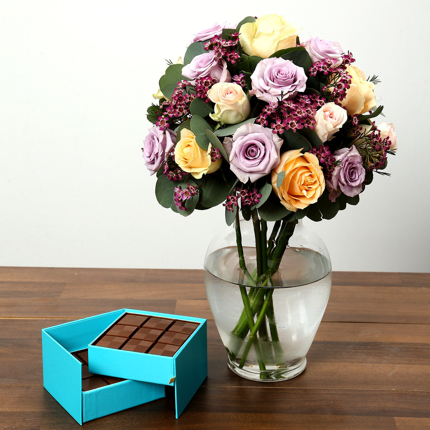 Order Mixed Rose Arrangement and Belgian Chocolate Combo Online | Same ...